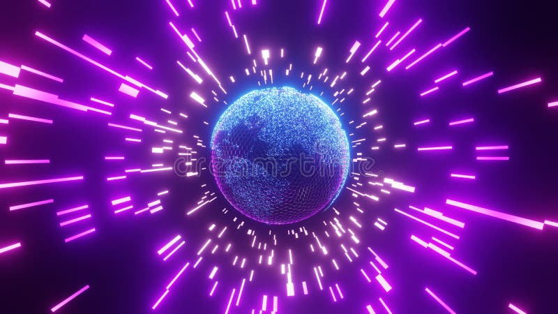 3d Rendering Digital Planet. Blue Glowing Hexagonal Mesh Stock ...
