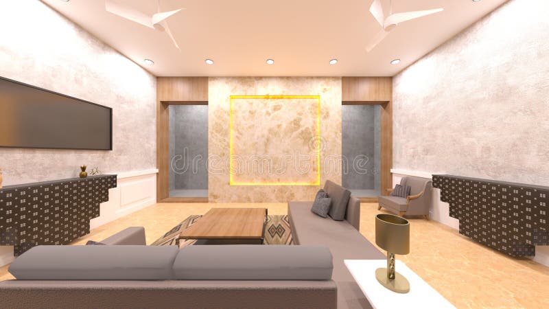 3D Rendering of the Dining Room with Night View Stock Illustration ...