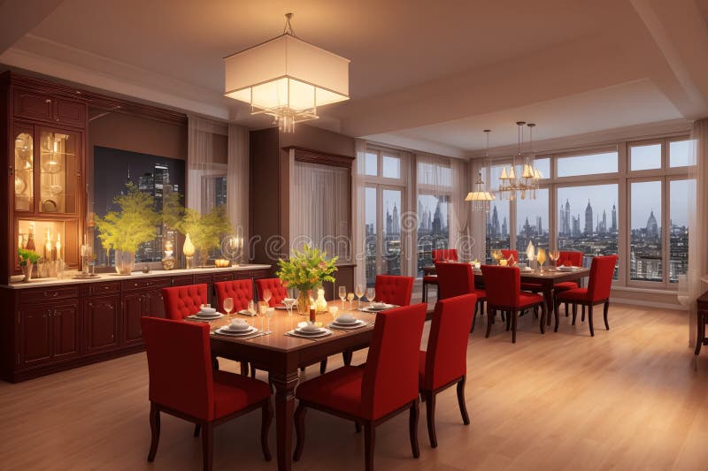 3D Rendering of the Dining Room with Night View Made with Generative AI ...