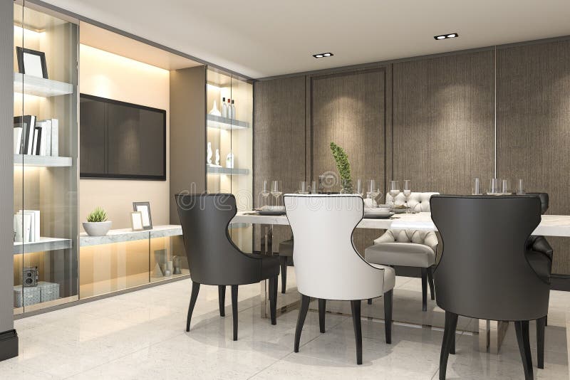3d Rendering Dining Set in Modern Luxury Brown Dining Room Stock ...