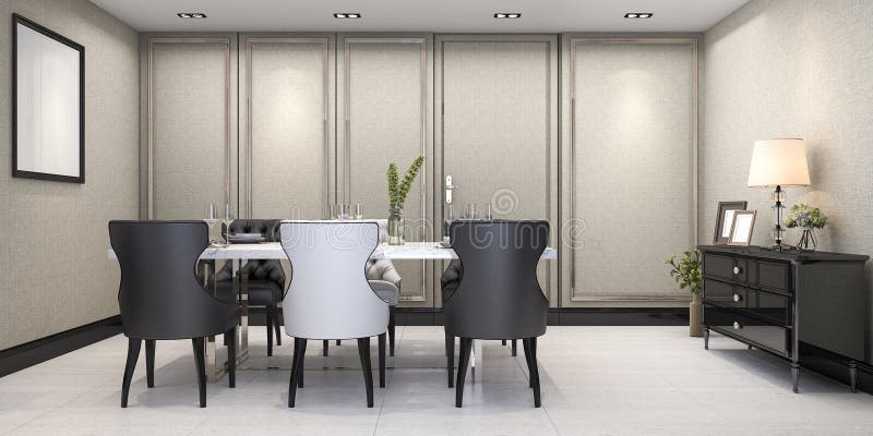 3d Rendering Dining Set in Modern Luxury Brown Dining Room Stock ...