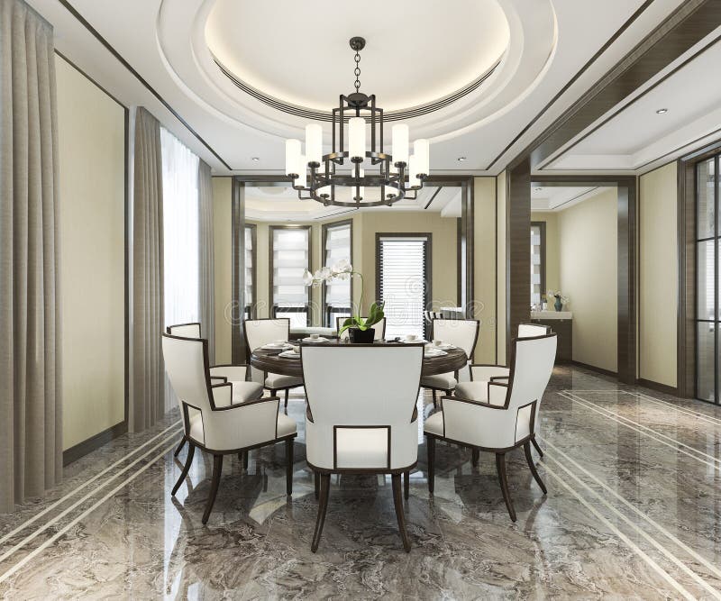 3d Rendering Dining Set in Modern Luxury Brown Dining Room Stock ...