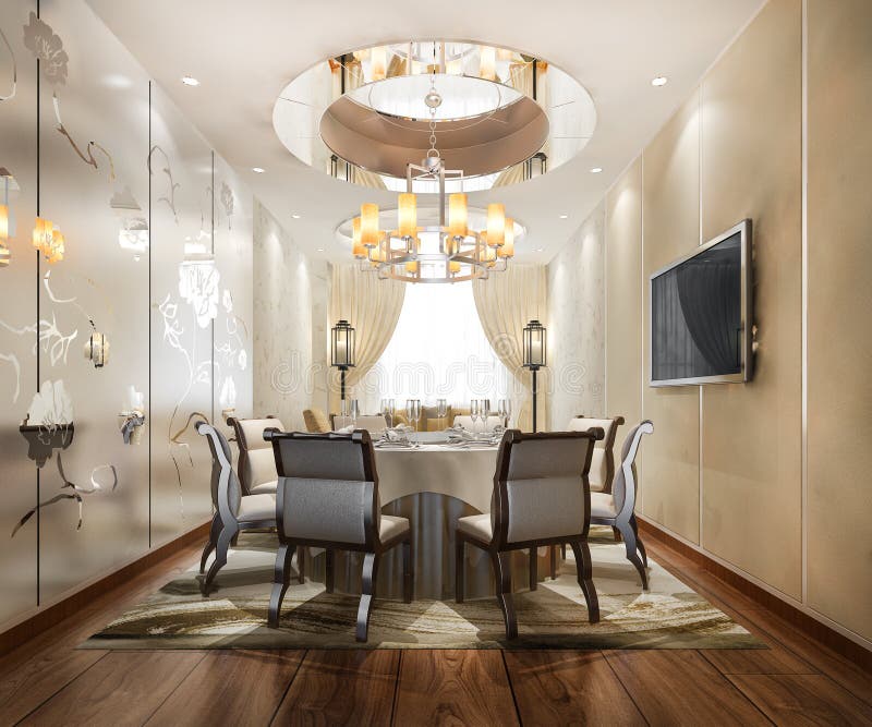 3d Rendering Dining Set in Modern Luxury Dining Room Stock Illustration ...