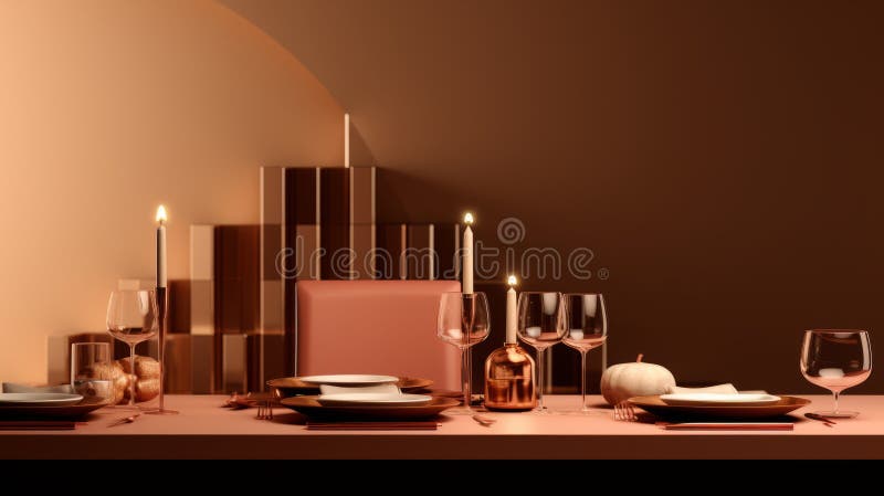 3d Rendering of a Dinner Table with Candles and Place Settings Stock ...
