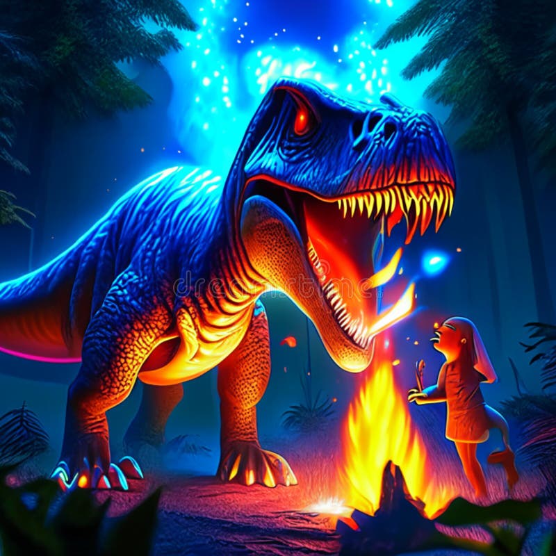 3d Rendering of a Dinosaur in Front of a Fire in a Forest Generative AI ...