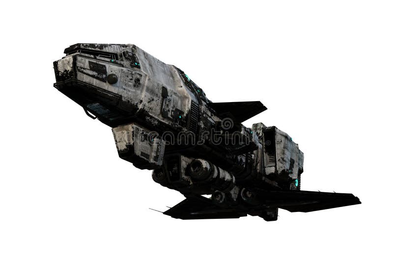 3D Rendering of a Dirty Old Sci-fi Space Ship Isolated on White with ...