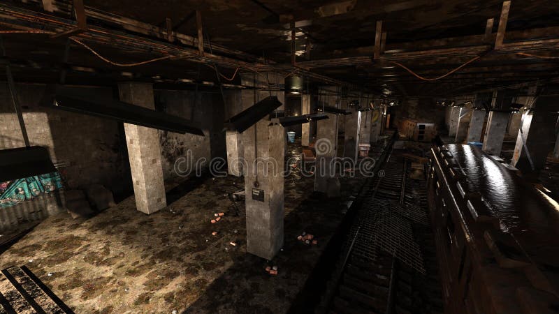 Abandoned Subway Station 3D Render Stock Illustration - Illustration of ...