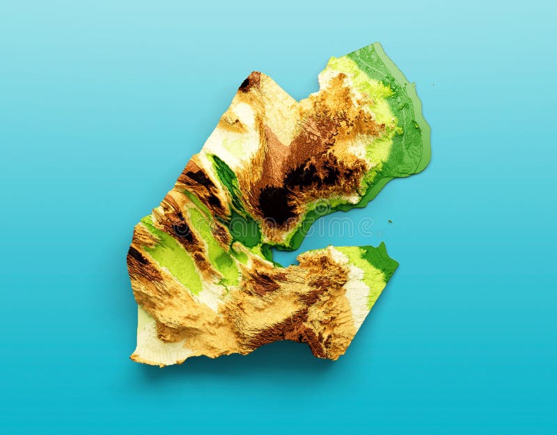 3d Rendering of the Djibouti Map with Shaded Relief Colors. Stock ...