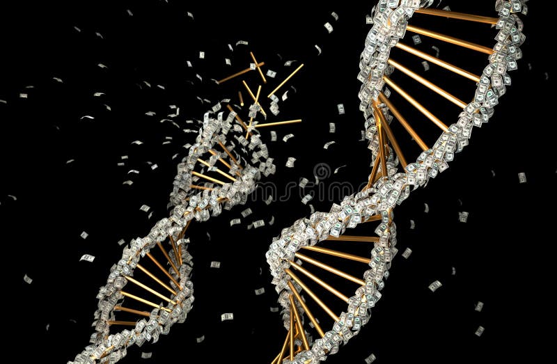 3D Rendering of DNA Covered with Dollar Banknotes Stock Illustration ...