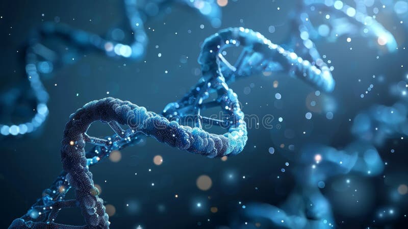 A 3D Rendering of a DNA Double Helix, with a Glowing Blue Color and a ...