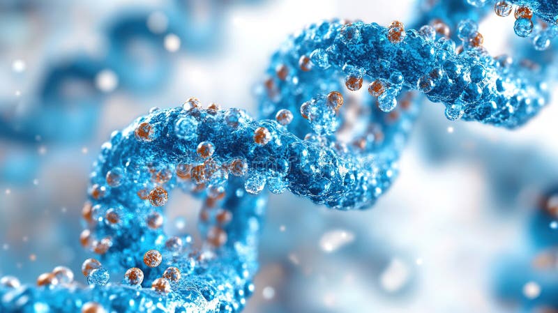 3D Rendering of a DNA Double Helix Molecule with Glowing Blue and ...