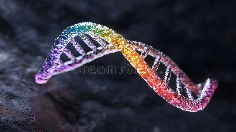 A 3D Rendering of a DNA Double Helix with a Rainbow Gradient Color ...