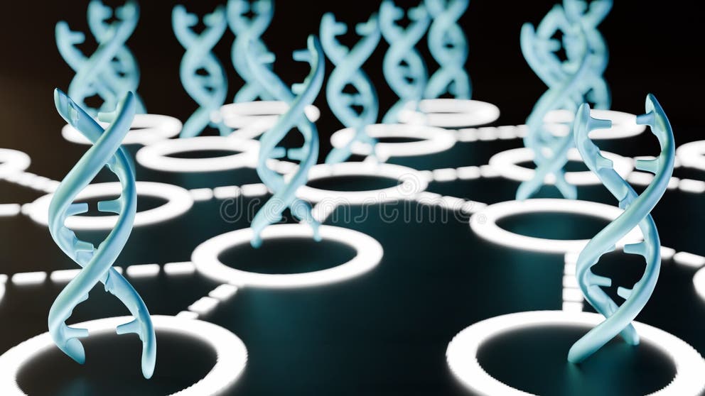 A 3d Rendering of DNA Helix on Interconnected Lines Stock Illustration ...