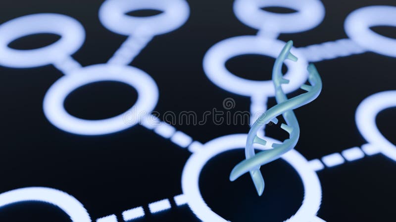 A 3d Rendering of DNA Helix on Interconnected Lines Stock Illustration ...