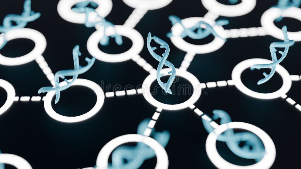 A 3d Rendering of DNA Helix on Interconnected Lines Stock Illustration ...