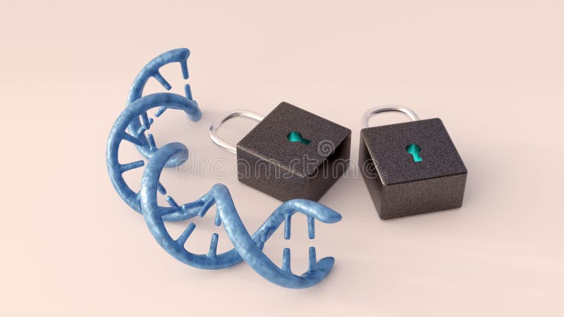 3d Rendering of DNA Helix and Padlock Stock Illustration - Illustration ...