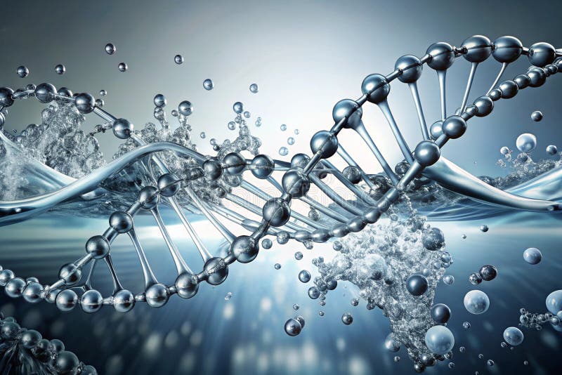 3D Illustration of DNA Molecule Model from Water. Science Background ...