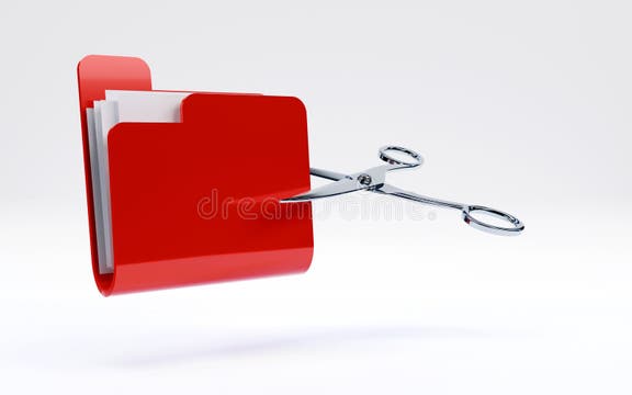 3D Rendering of a Document File with Scissors on White Background ...
