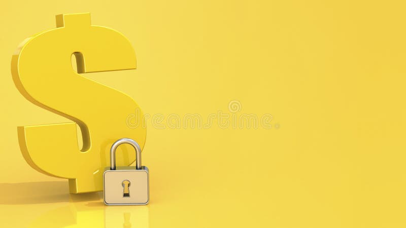 3d Rendering of a Dollar Sign with a Padlock on a Yellow Background ...