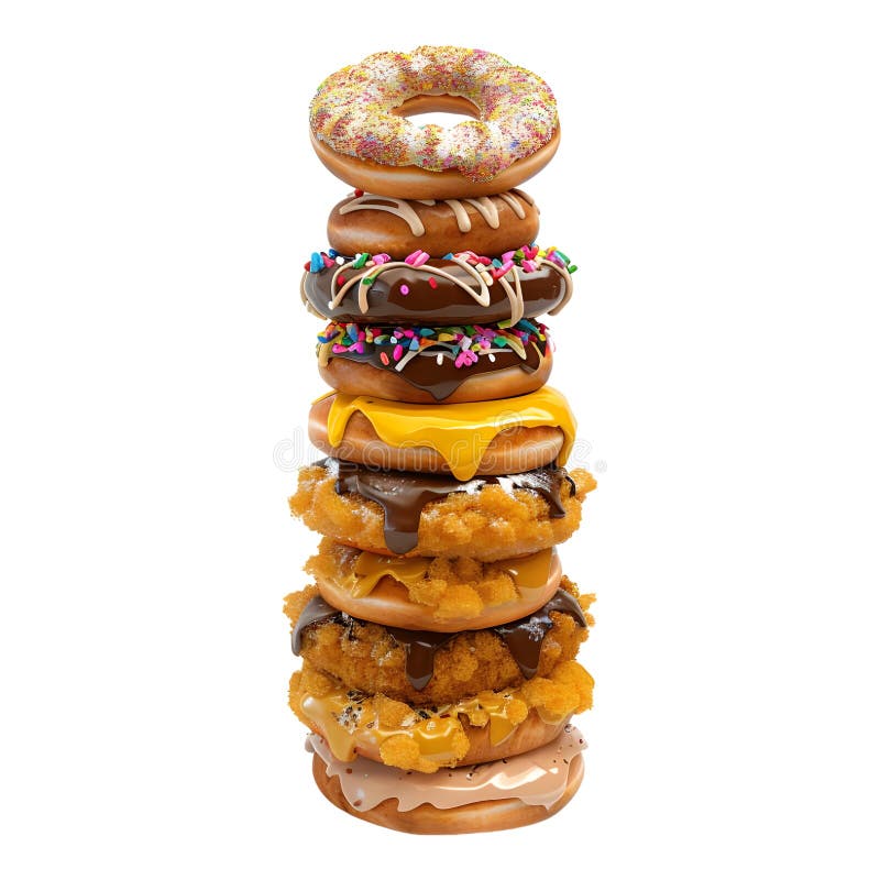 3D Rendering of a Donuts and Nuggets Stack on Transparent Background ...