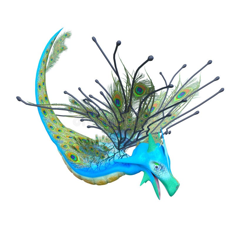 3D Rendering of a Dragon with Peacock Feathers Stock Illustration ...