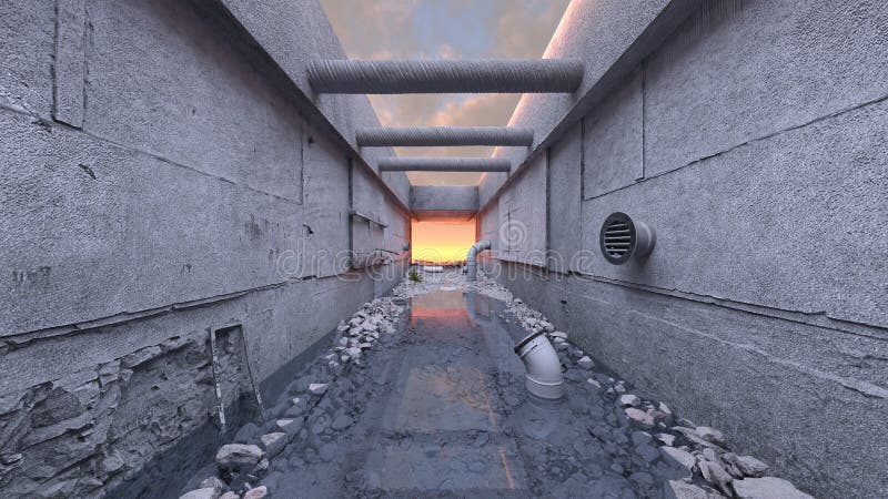 3D Rendering of the Drainage Channel Stock Illustration - Illustration ...