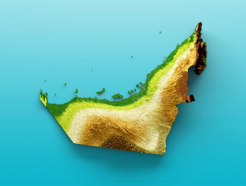 3d Rendering of a Dubai Map with Shaded Relief Isolated on Blue ...