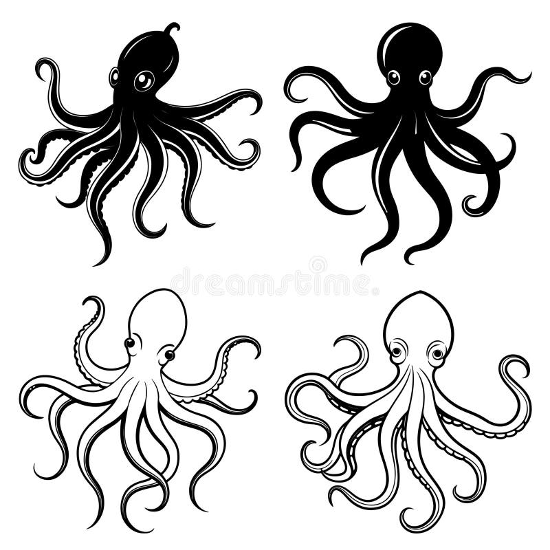 3d Rendering of Dynamic Octopus Silhouette Line Art. Generative AI ...
