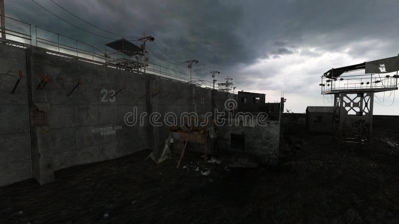 3d-illustration of a Dystopian Post-apocaliptic Zombie Wall Stock ...