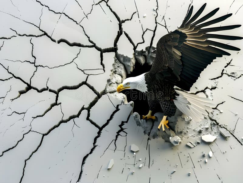 3D Rendering Eagle Breaking through a Cracked Surface Symbolizing ...