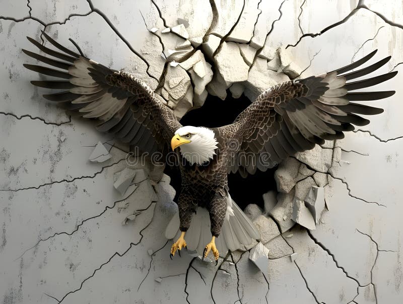 3D Rendering Eagle Breaking through a Cracked Surface Symbolizing ...