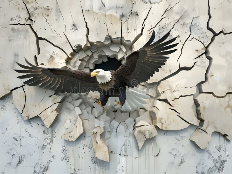 3D Rendering Eagle Breaking through a Cracked Surface Symbolizing ...