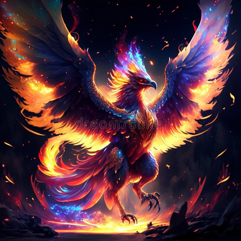 Eagle in Fire. Flying Bird with Wings in Flame Stock Illustration ...