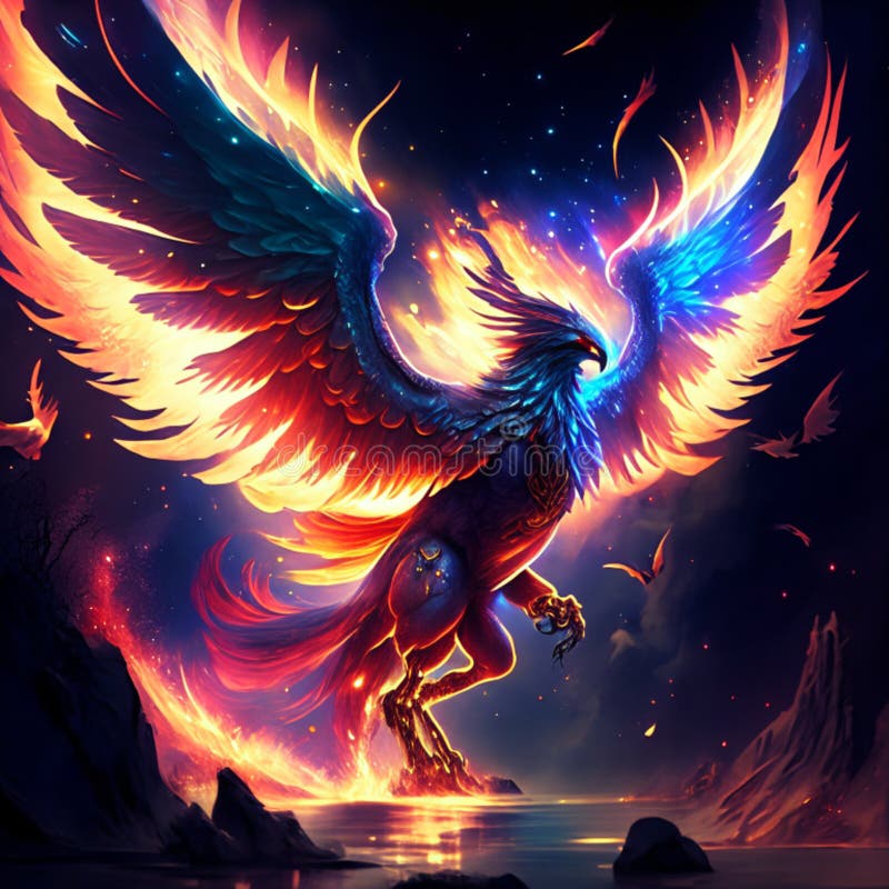 Eagle in Fire. Flying Bird with Wings in Flame Stock Illustration ...