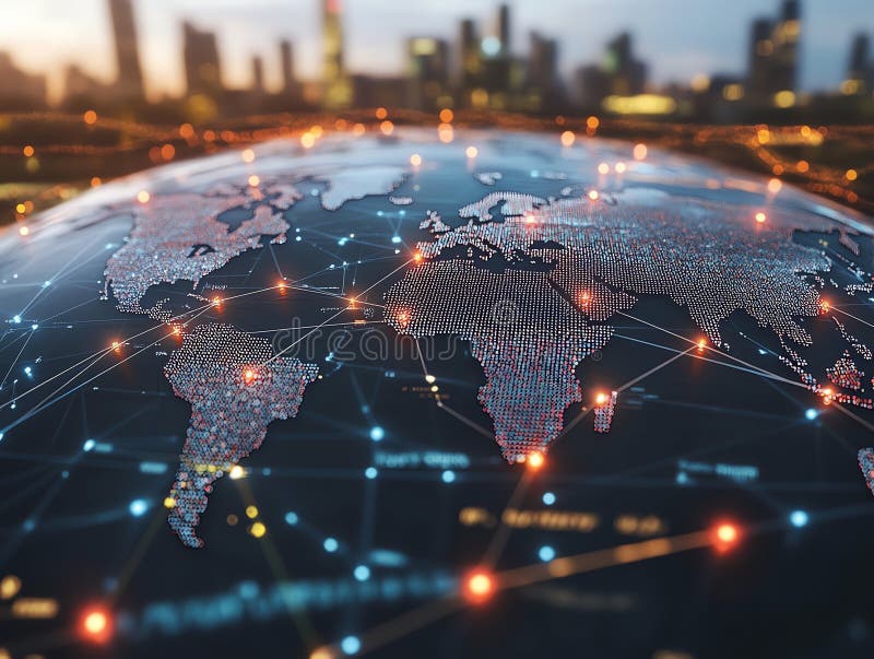 A 3D Rendering of the Earth with Connected Lines Representing Global ...