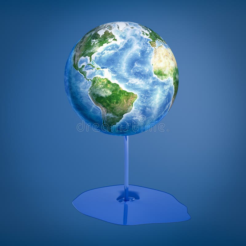 3d Rendering of Earth Globe with Blue Thick Liquid Melting Off on Blue ...