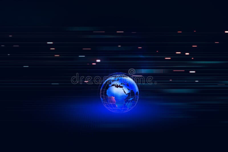 3d Rendering of an Earth Globe with Fast Moving Data Lines at Back ...
