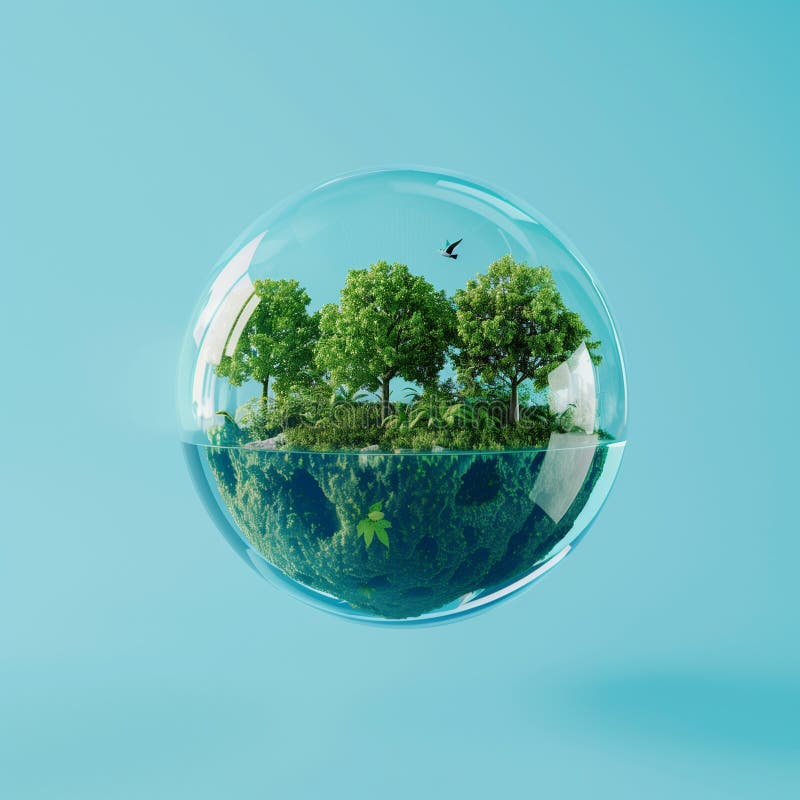 3D Rendering of Earth Globe with Green Trees Inside a Glass Sphere ...