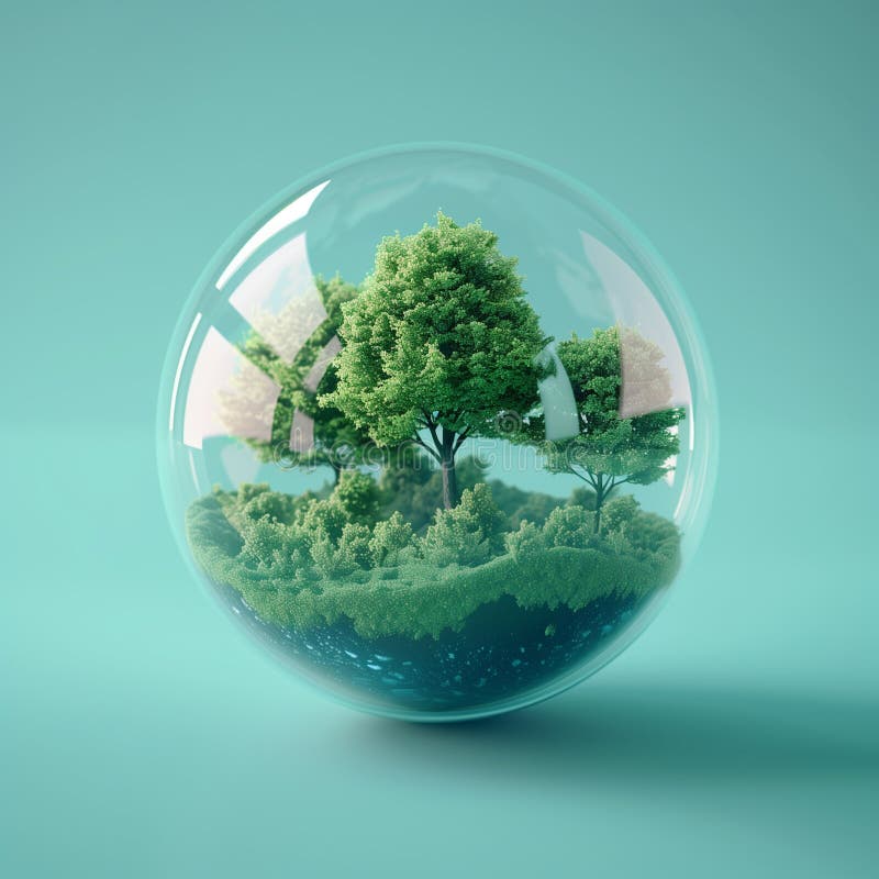 3D Rendering of Earth Globe with Green Trees Inside a Glass Sphere ...