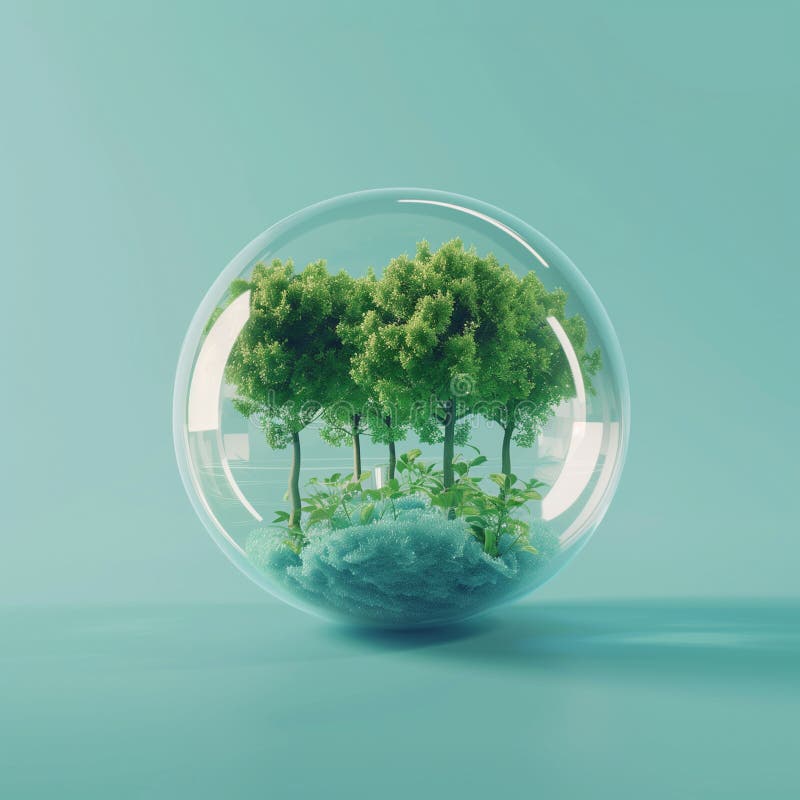 3D Rendering of Earth Globe with Green Trees Inside a Glass Sphere ...