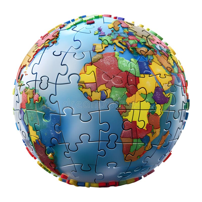 3D Rendering of a Earth Made from Jigsaw Puzzle Pieces on Transparent ...