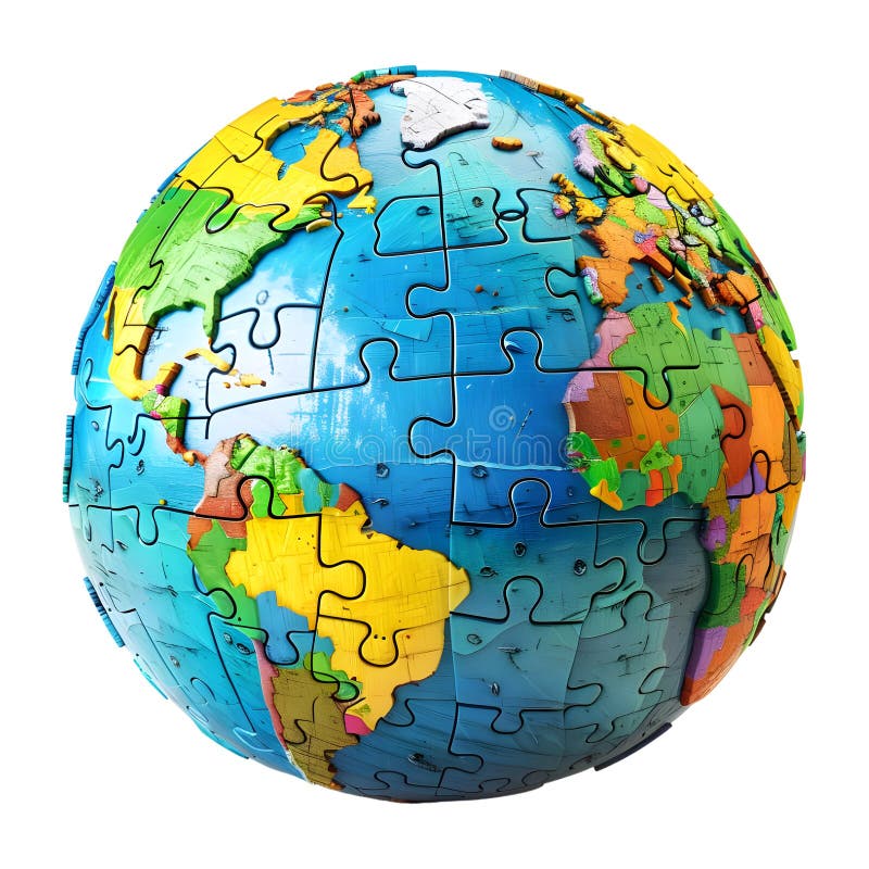 3D Rendering of a Earth Made from Jigsaw Puzzle Pieces on Transparent ...