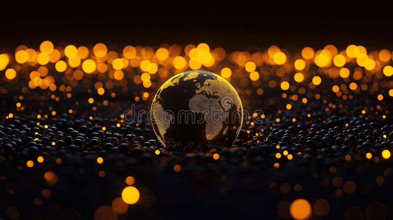3D Rendering of Earth Surrounded by Glowing Spheres, Creating ...