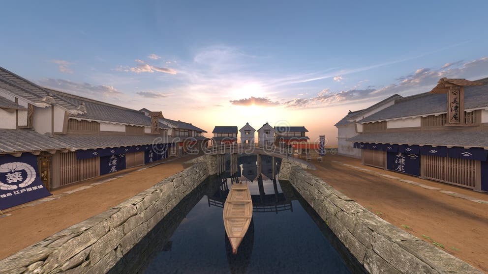 3D Rendering of the Edo Period Streetscape Stock Illustration ...