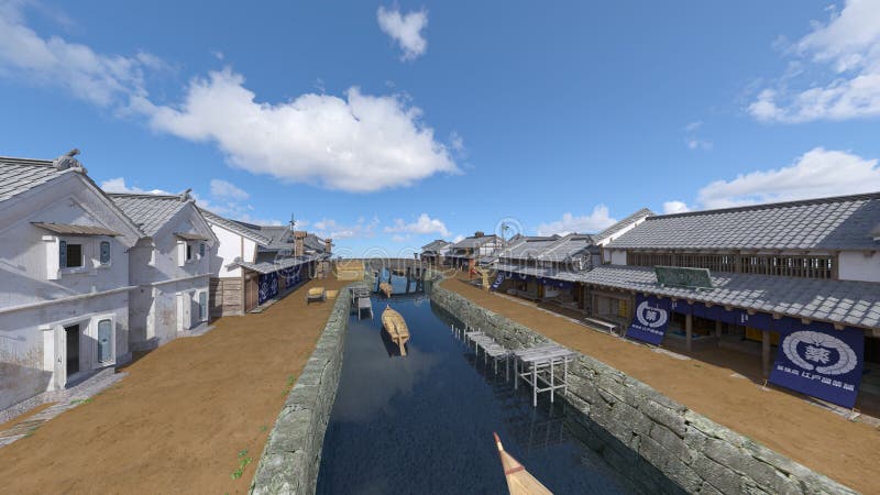 3D Rendering of the Edo Period Streetscape Stock Illustration ...