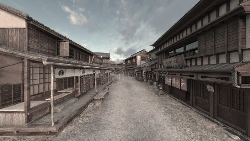 3D Rendering of the Edo Period Streetscape Stock Illustration ...