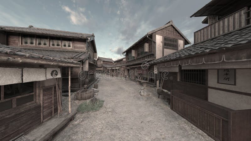 3D Rendering of the Edo Period Streetscape Stock Illustration ...