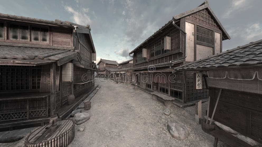 3D Rendering of the Edo Period Streetscape Stock Illustration ...