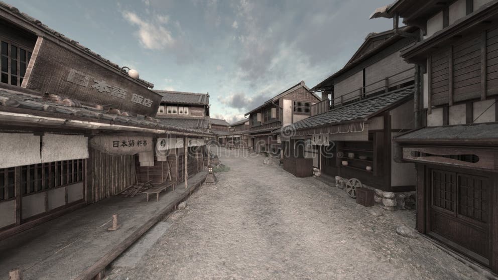 3D Rendering of the Edo Period Streetscape Stock Illustration ...
