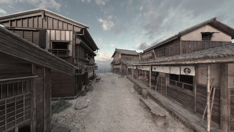 3D Rendering of the Edo Period Streetscape Stock Illustration ...